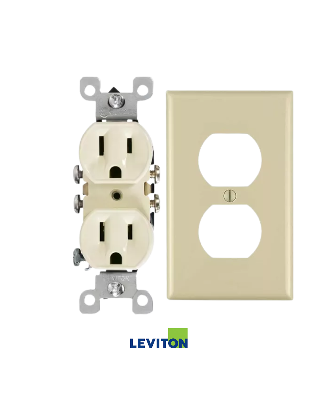 Toma Leviton 15A con Polo a Tierra Beige con tapa - VM Eléctricos