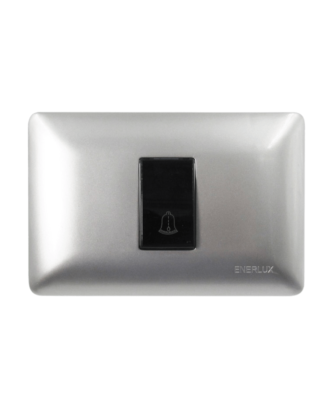 Pulsador Timbre Sencillo Plateado/Negro | Enerlux - VM Eléctricos